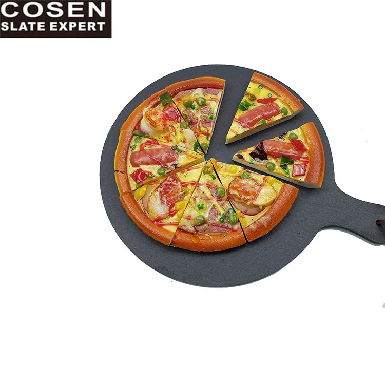 Kitchenware Natural Black Round Slate Stone Dishes With Handle And Pu ...