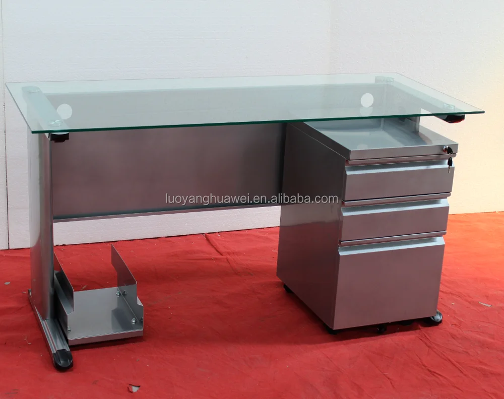 Modern Glass Top Metal Table - Ideal Office Computer Desk