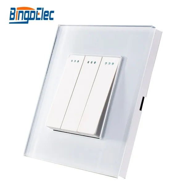 Bingoelec Push Button Light Switch Tempered Glass Panel 1 Gang 2 Way ...