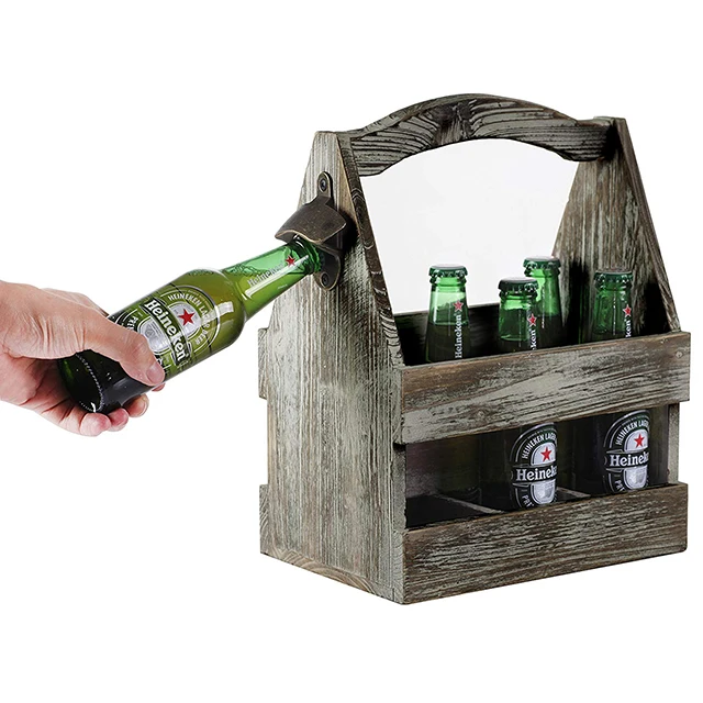 Rustic Wooden 6 Beer Bottle Crate Box with Dividers