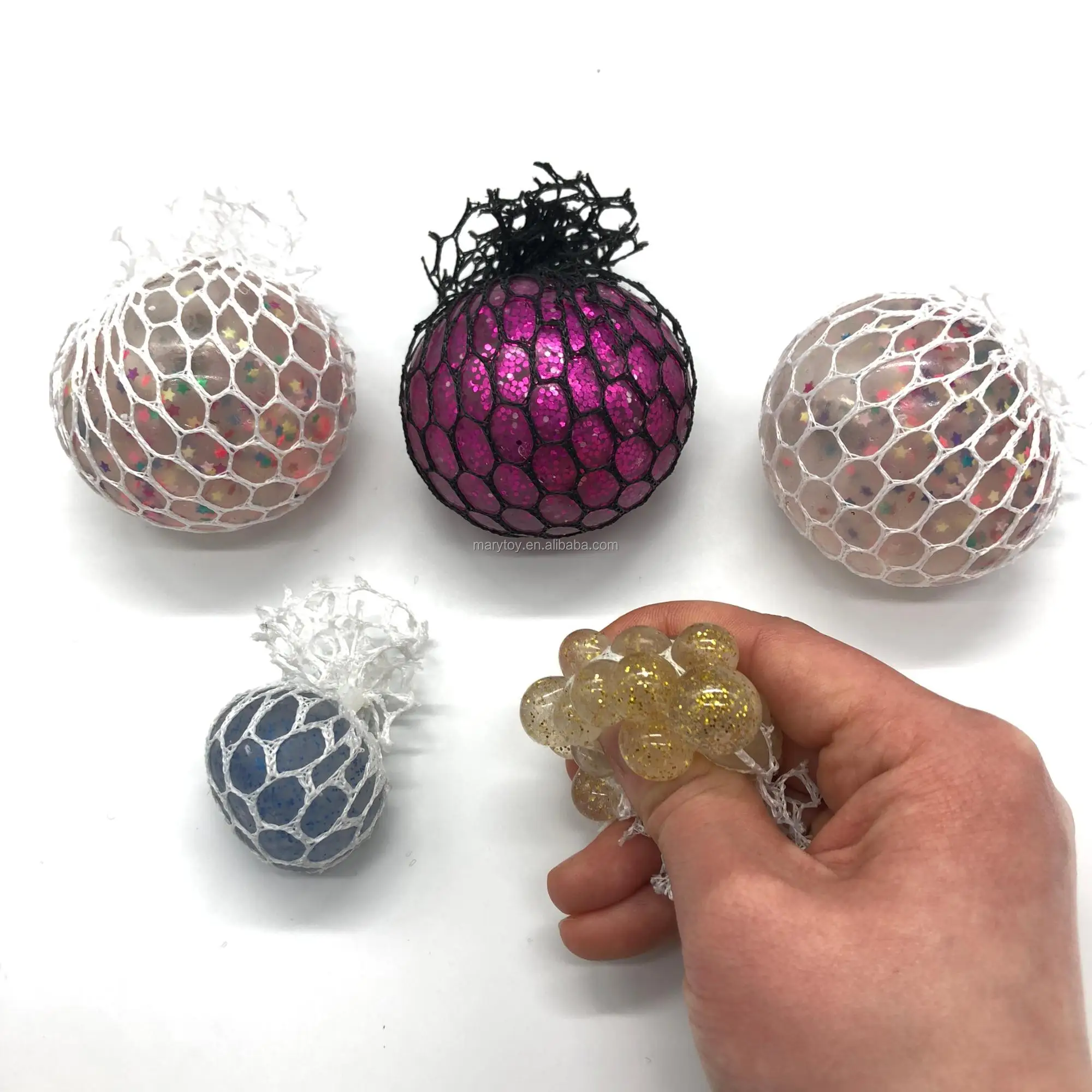 Stress Squeeze Ball In Net With Glitter Fidget Toy 50mm - Buy ...