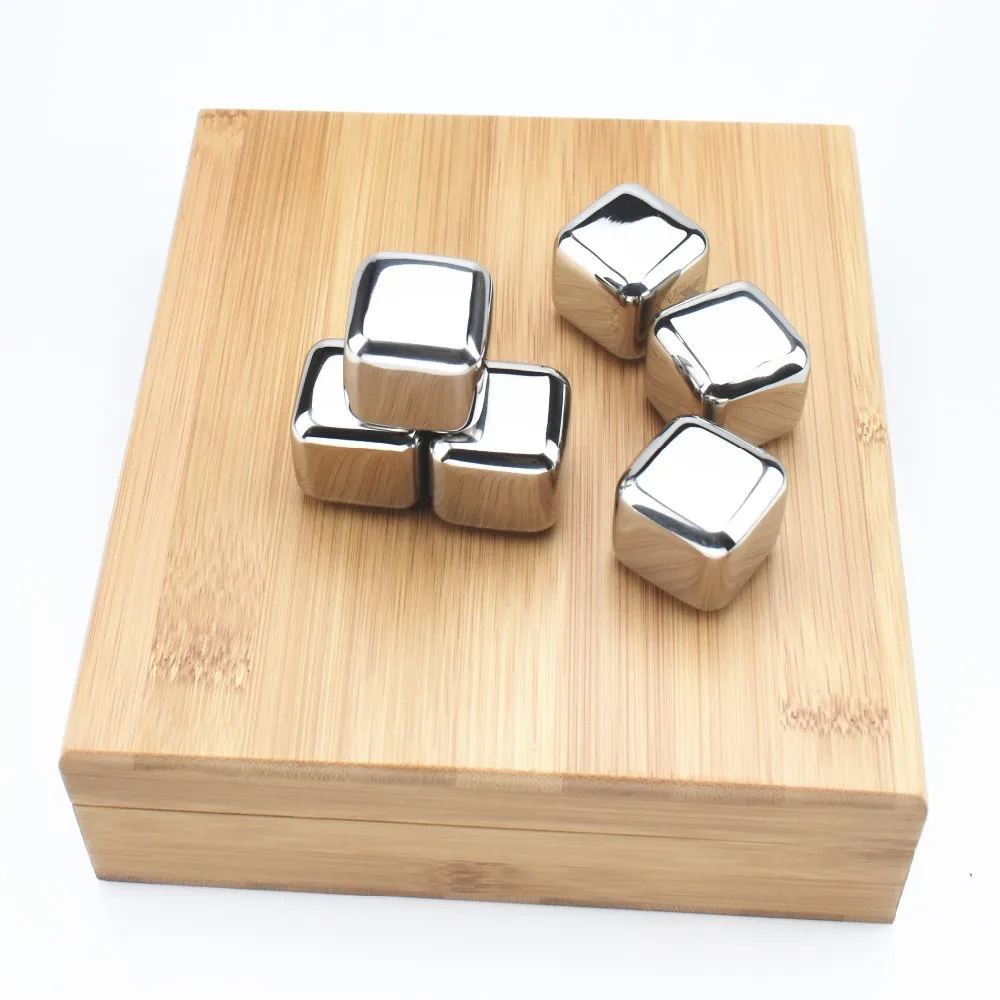 Stainless Steel Ice Cubes With Glass Set In Wood Gift Box - Buy Ice ...