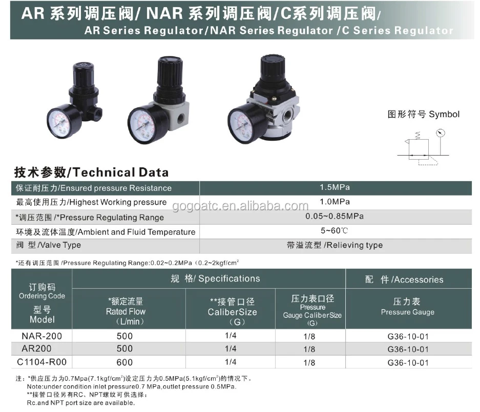 Gogo Nar-200 C1104-r00 Ar200 Micro Pressure Regulator - Buy Regulator ...
