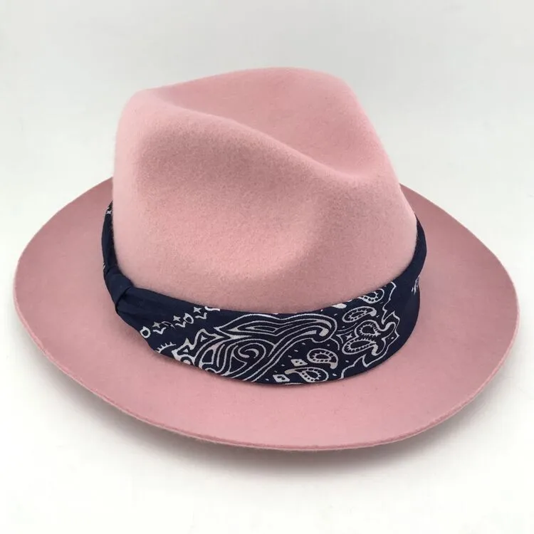 Ss2017 Pure Wool Felt Pink Fedora Hat With Popular Bandana Trim - Buy ...