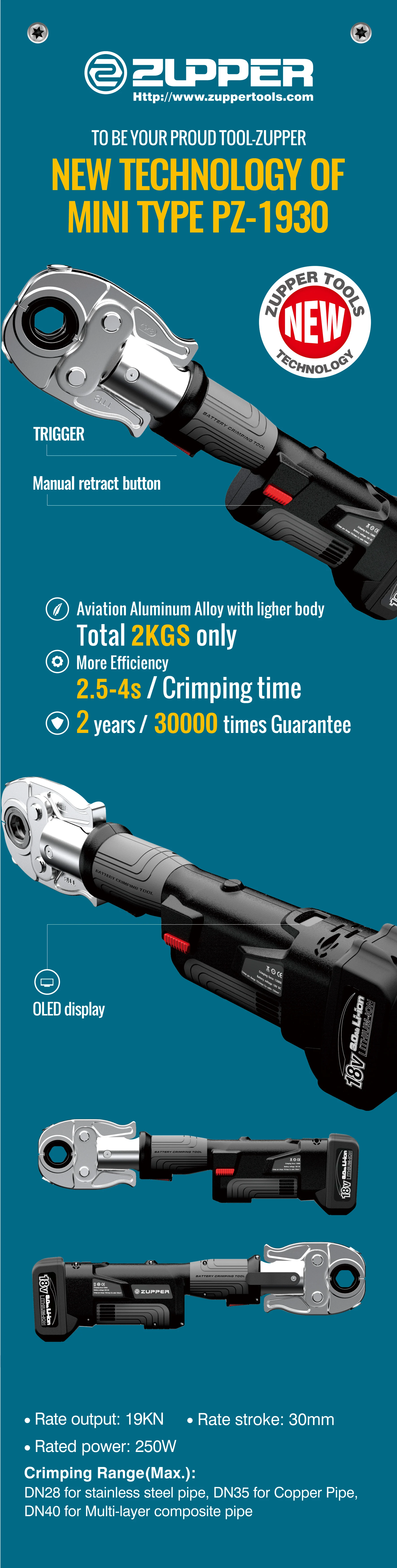 Zupper 2019 newest mini battery power hydraulic copper pex steel ...
