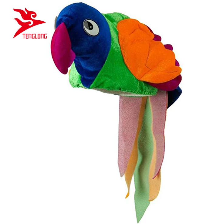 Customized Colorful Velvet Animal Head Adult Size Parrot Hat - Buy ...