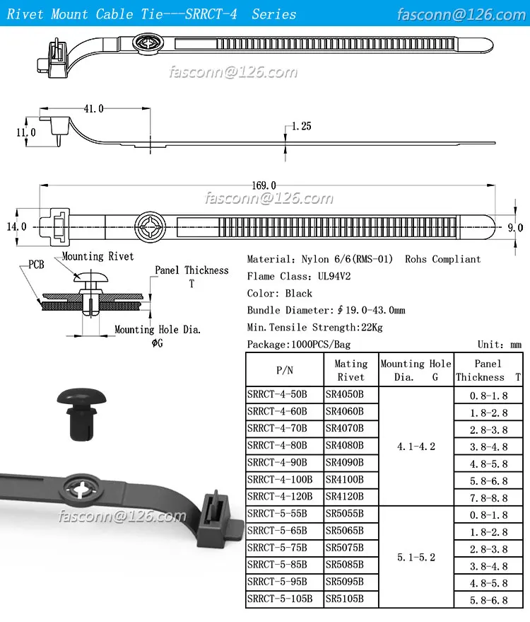 Releasable Arrowhead Push Rivet Mount Automotive Cable Ties