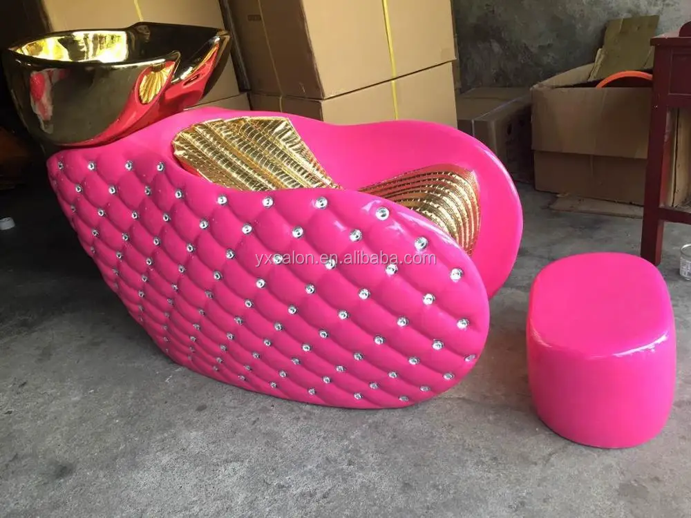 5 Years Warranty European Style Pink&gold Shampoo Chair With Gold Bowl ...
