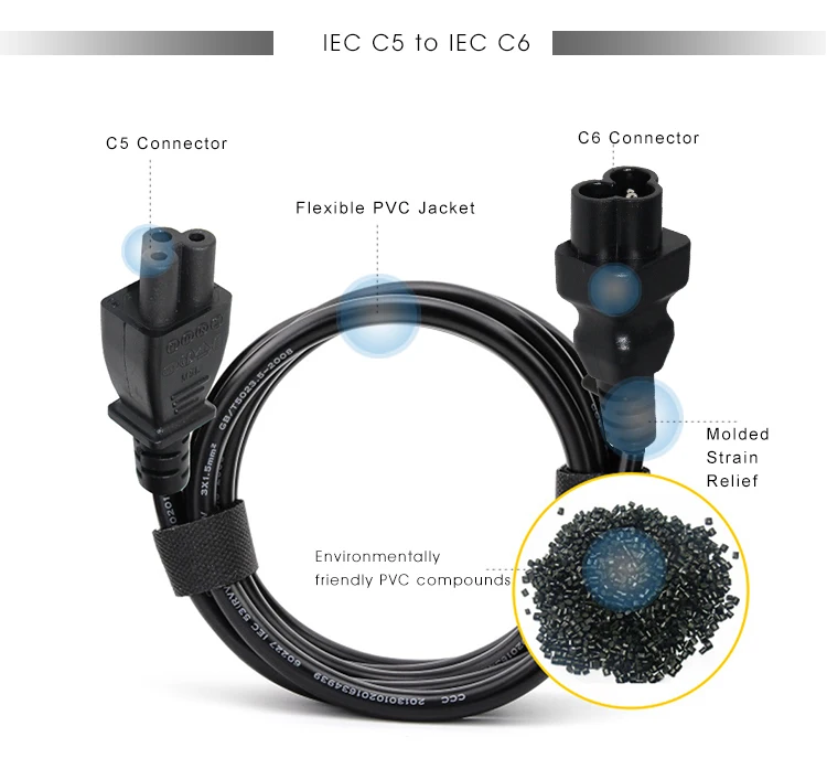 Wholesale Black Heavy Duty 3 Prong Plug 3pin Socket Iec C5 C6 Laptop ...