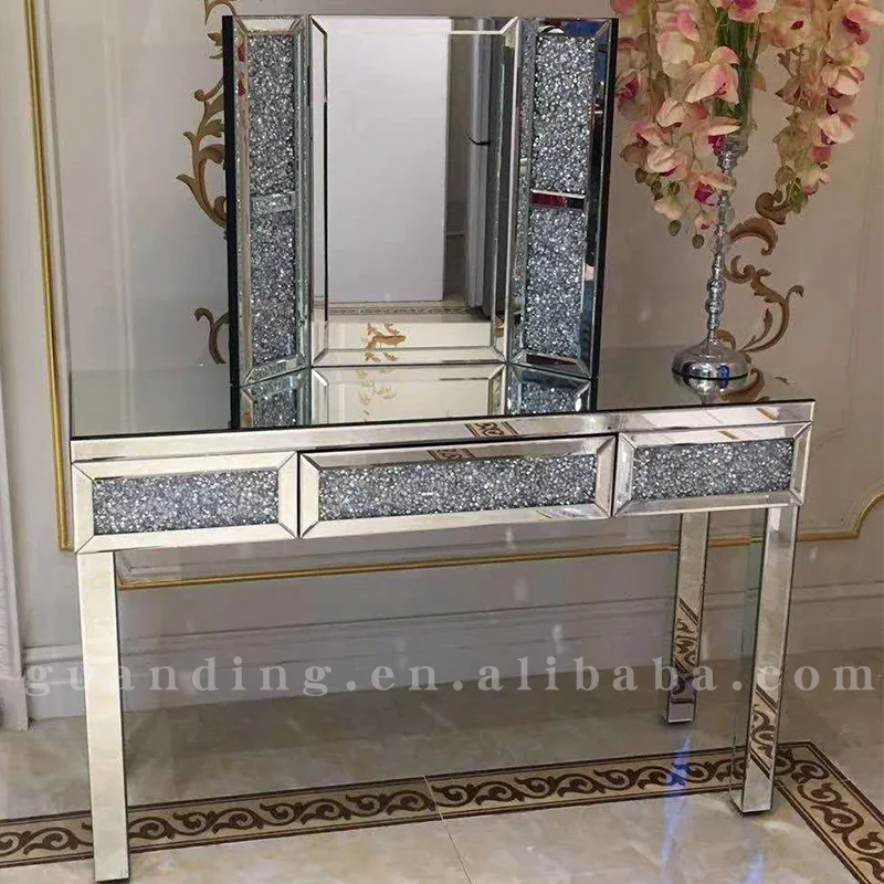 Luxury Sparkling Gray Crushed Diamond Dressing Table