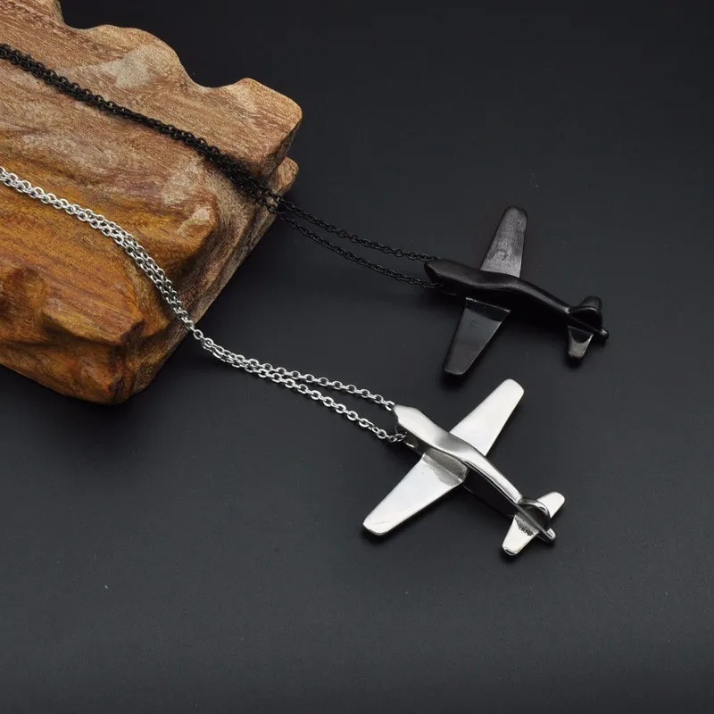 Link Chain Aircraft Design Stainless Steel Airplane Pendant Necklace ...