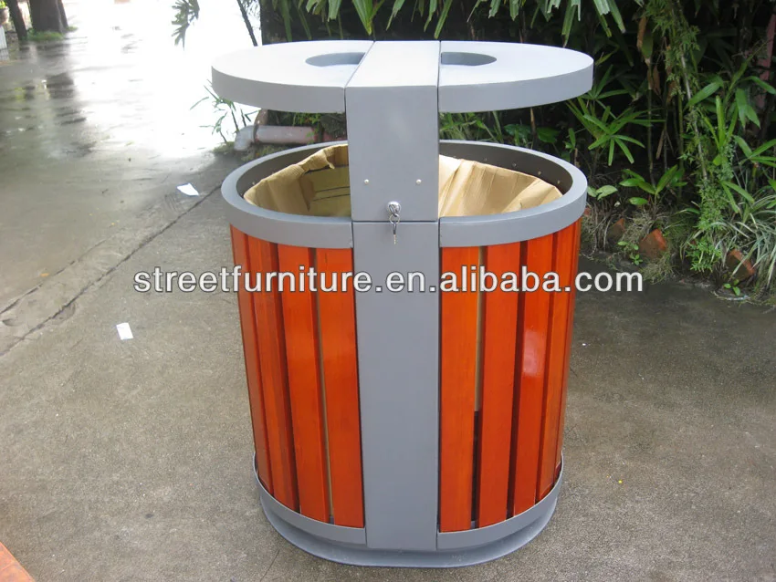 Unique Design Water Proof Galvanized Outdoor Wood And Steel Waste Bin ...