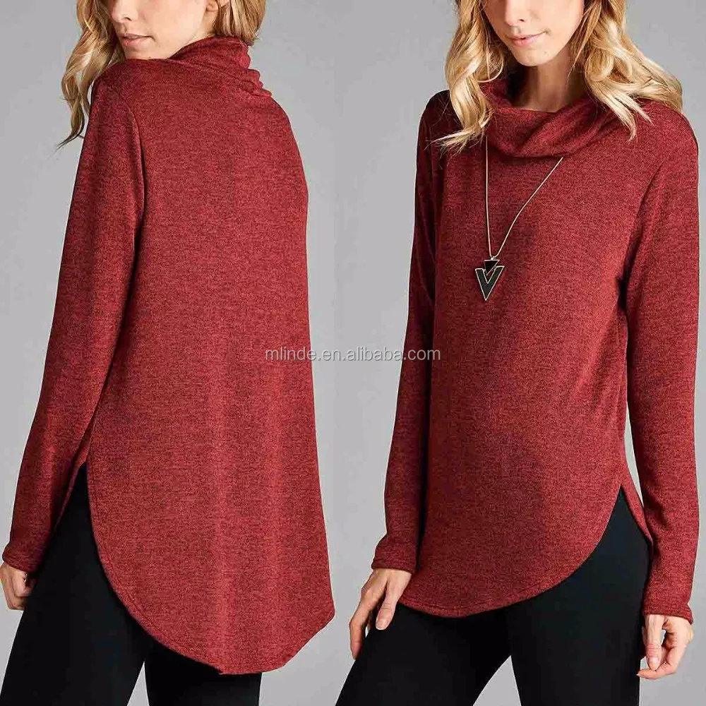 Plain Tunic T-shirts Women Fashion Long Sleeve Solid Color Modal ...