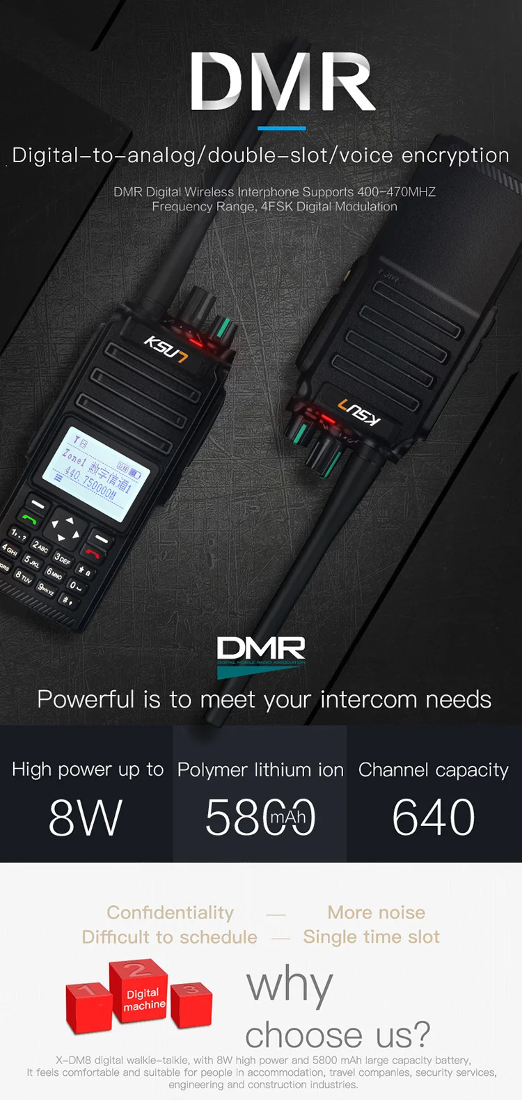 DMR Digital Wireless Interphone - 8W, 5800mah Battery