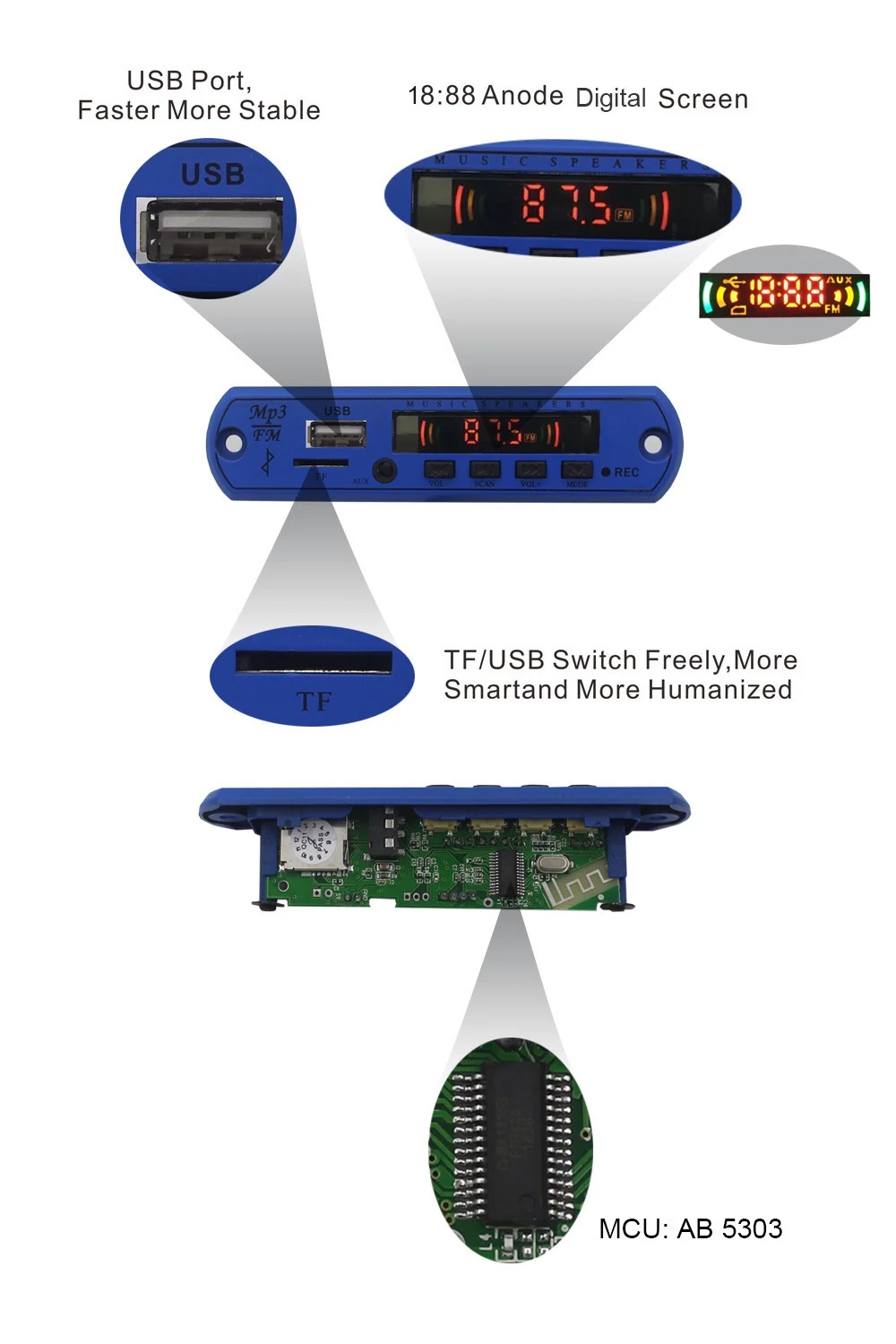 5V USB Audio MP3 Decoder Board - Home Theater & FM Radio
