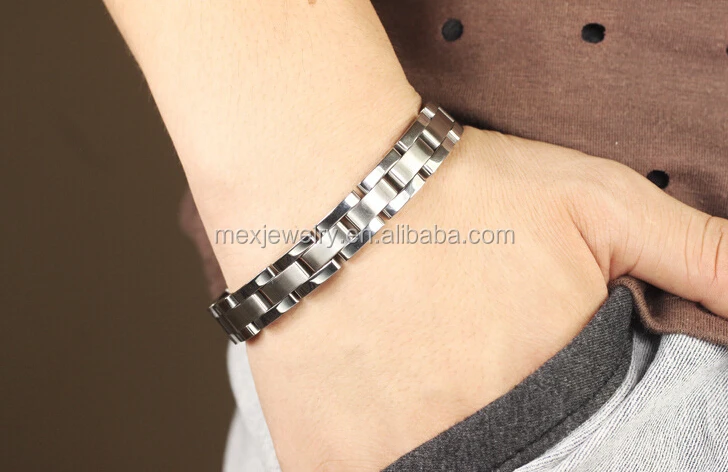 High Polished Mens Tungsten Carbide Gold Germanium Magnetic Health Link ...