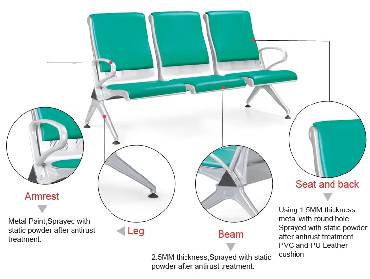 Airport Bus Terminal 3 Seat Metal Chair - Public Seating