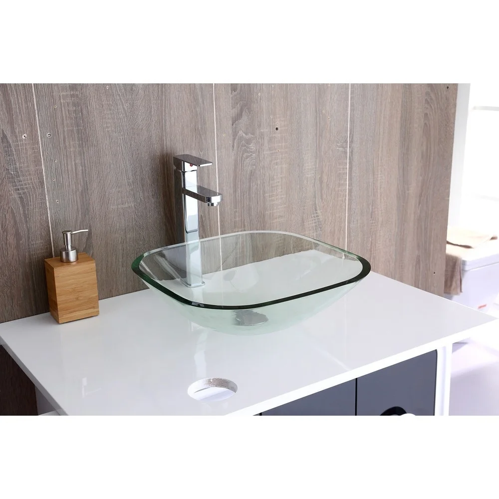 Square Portable Hand Wash Basin Transparent Glass Single Sink Bowl ...