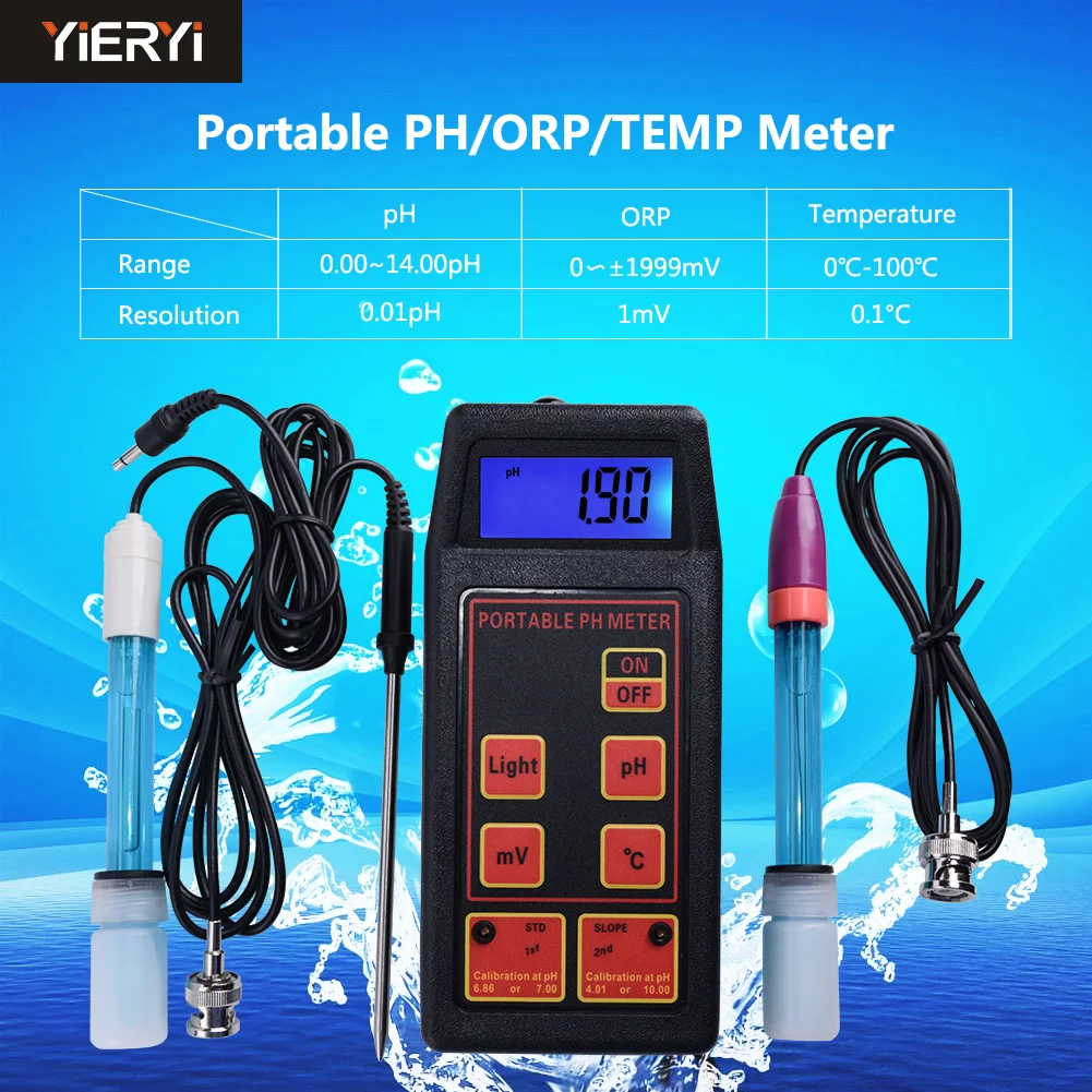 Yieryi 3-in-1 High Accuracy Portable Ph/mv/temp Meter + Replaceable Ph & Orp Electrodes ...
