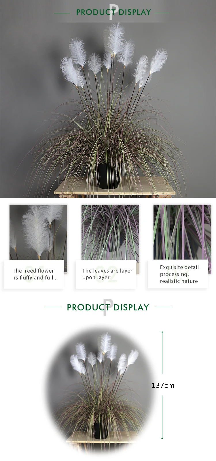 137cm Artificial Reed Flower Pot Landscape Wholesale Wedding Decoration ...