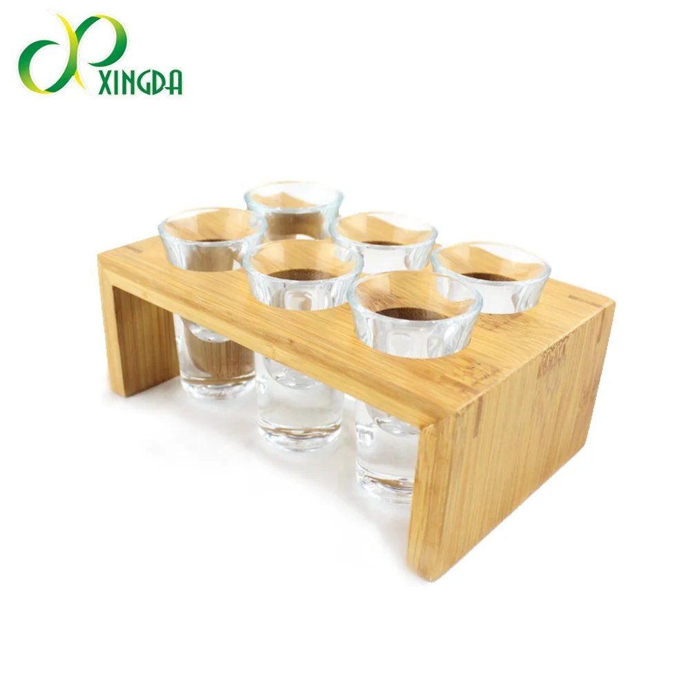 Bamboo Glass Shot For Bar Bamboo Shots Glass Holder Set With 6 Crystal ...
