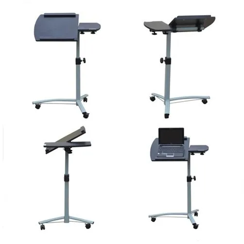 Height Adjustable Laptop Table Trolley Computer Desk With Wheels Cherry ...