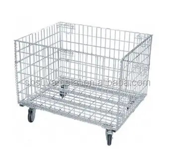Metal Wire Mesh Folding Cage Carts With 4 Wheels,Warehouse Collapsible ...