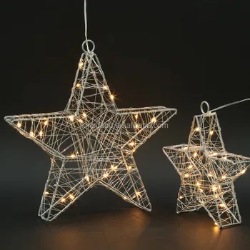 Metal Frame 3d Star Decoration With Silver Wire Micro Fairy Lights Warm ...