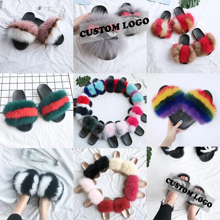 Summer Custom Shoes Women Real Fox Fur Slides Sandal Fur Sandals - Buy ...