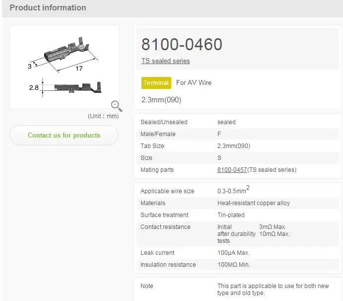 Original Female Connector Terminal 8100-0460 in Stock