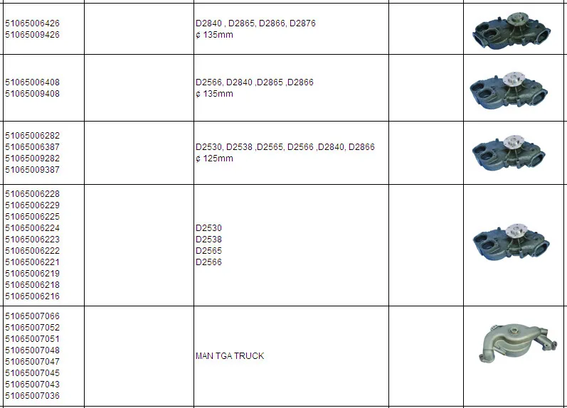 Cooling Water Pump Type 51065007066 51065007052 51065007051 51065007048 ...