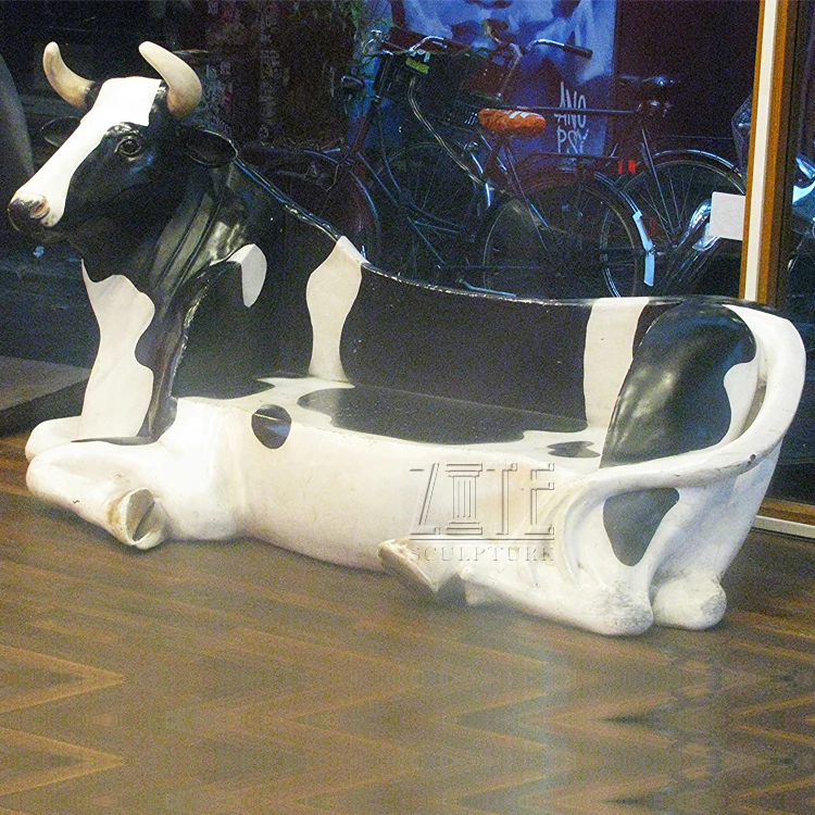 Custom Outdoor Fiberglass Resin Cow Bench - Modern Decor