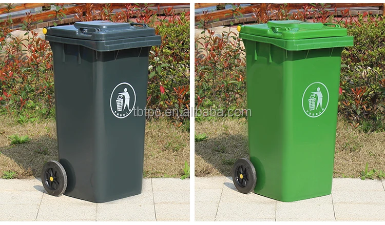 Red 120 L Plastic Solid Waste Container Large Trash Box With Flat Lid ...