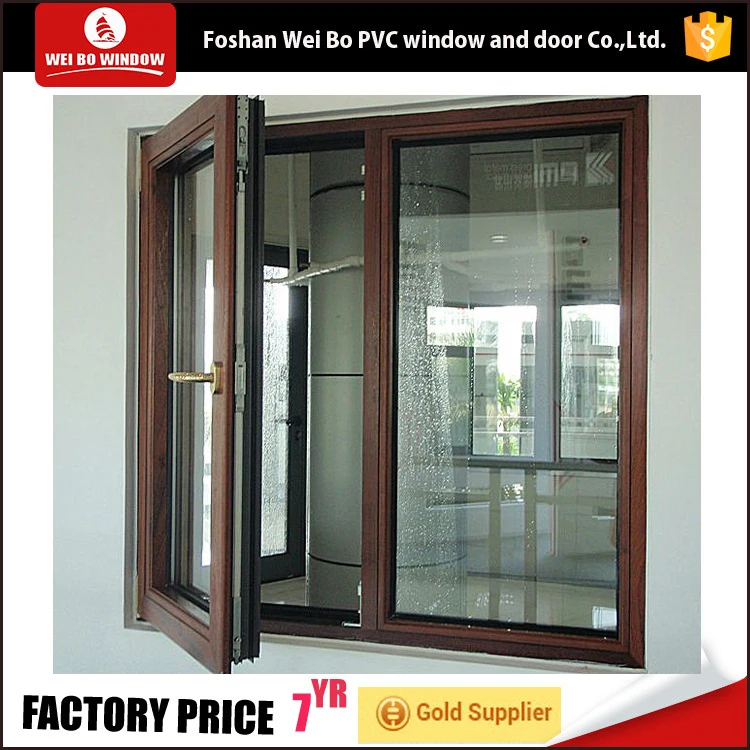Wooden Color Pvc Profile Casement Window Swing Open Window - Buy Upvc ...