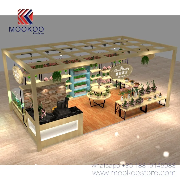 High End Wooden Flower Kiosk Design for Supermarket Retail