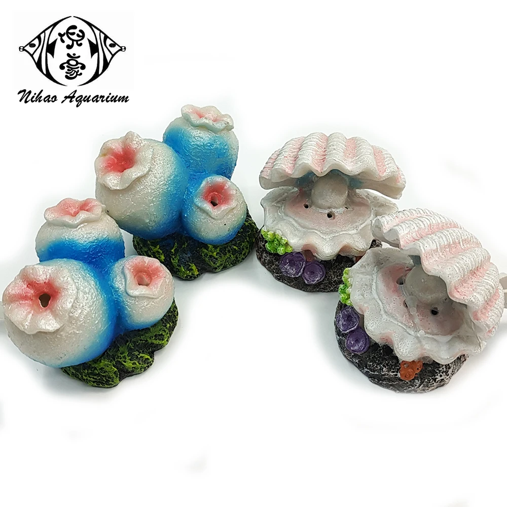 Aquarium Fish Tank Decorative Resin Scallop Shell Pearl Resin Ornaments ...