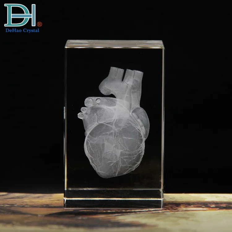 Medical Human Heart 3D Model - Laser Engraved Crystal Cube