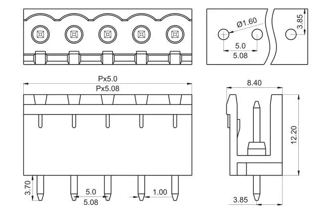 4 Way 5.08mm Pitch Vertical Pcb 180 Degree Male And Straight Female ...