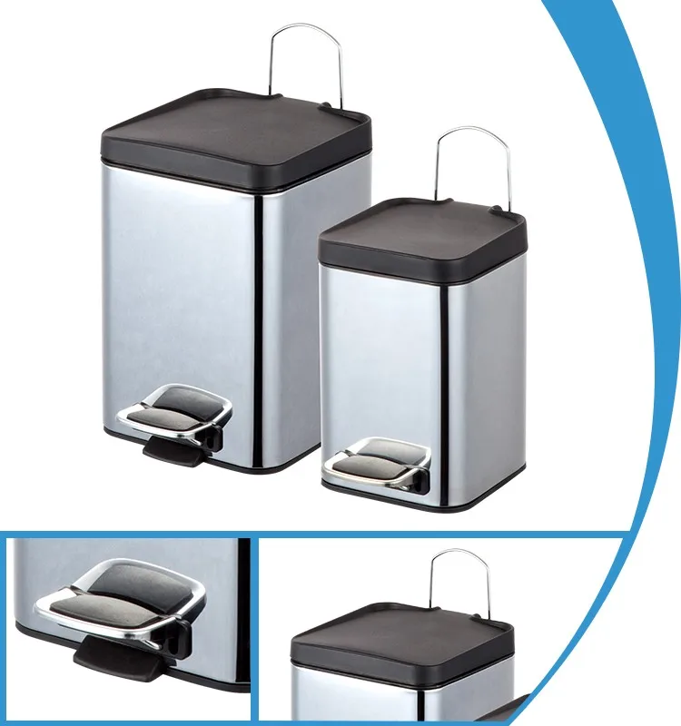 Stainless Steel Square Shaped Dustbin 3 Size Step Bin Indoor Kitchen ...