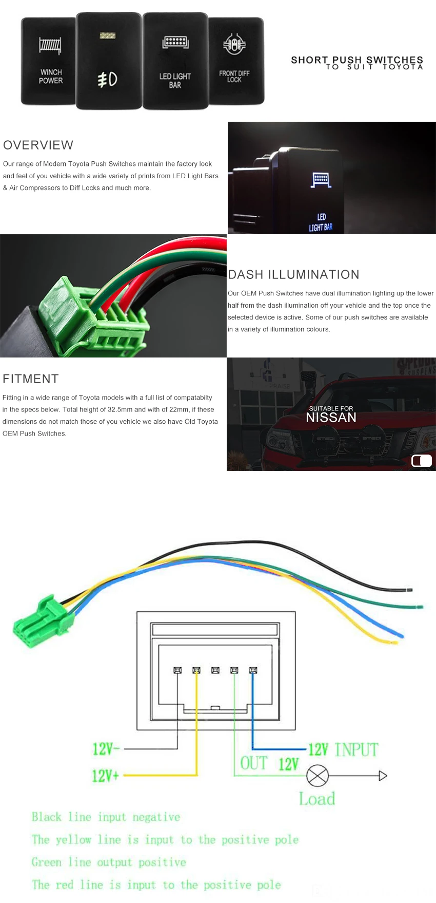 12v Led Push Button Switch On-off Spst Car Parking Sensor For Toyota ...