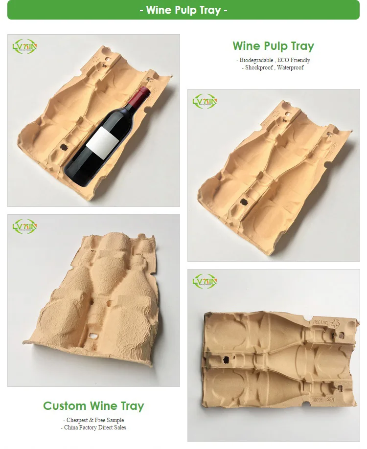 Recyclable Paper Pulp Wine Bottle Tray,Factory Price Three Red Wine ...