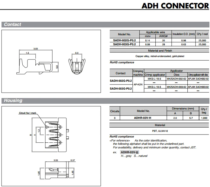 Jst 1.3mm Pitch Adh Series 3 Pin Connectoradhr-03v-h Housing Wire To Board Connector - Buy Wire ...