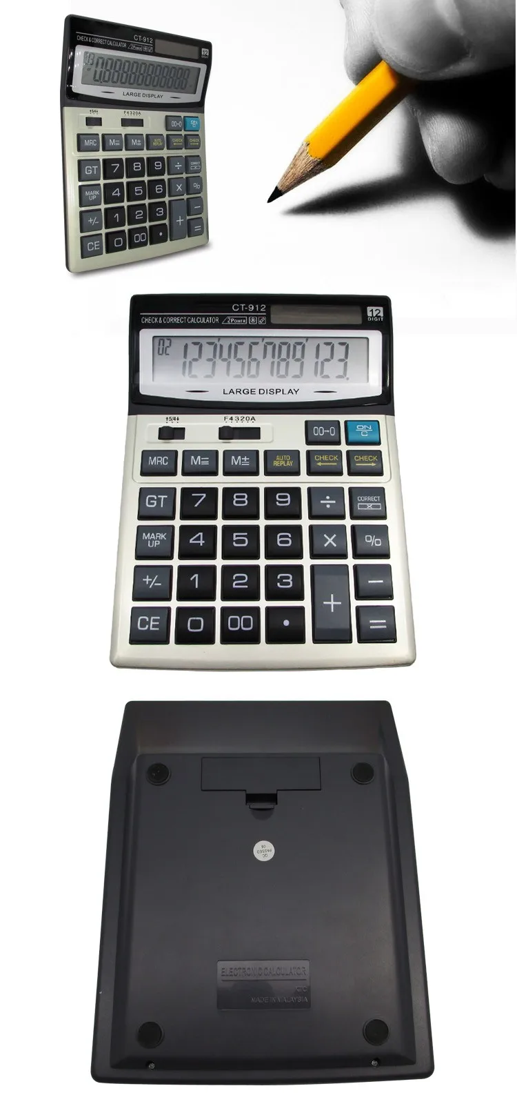 112 Steps Check Correct Function 12-digit Large Display Dual Power ...