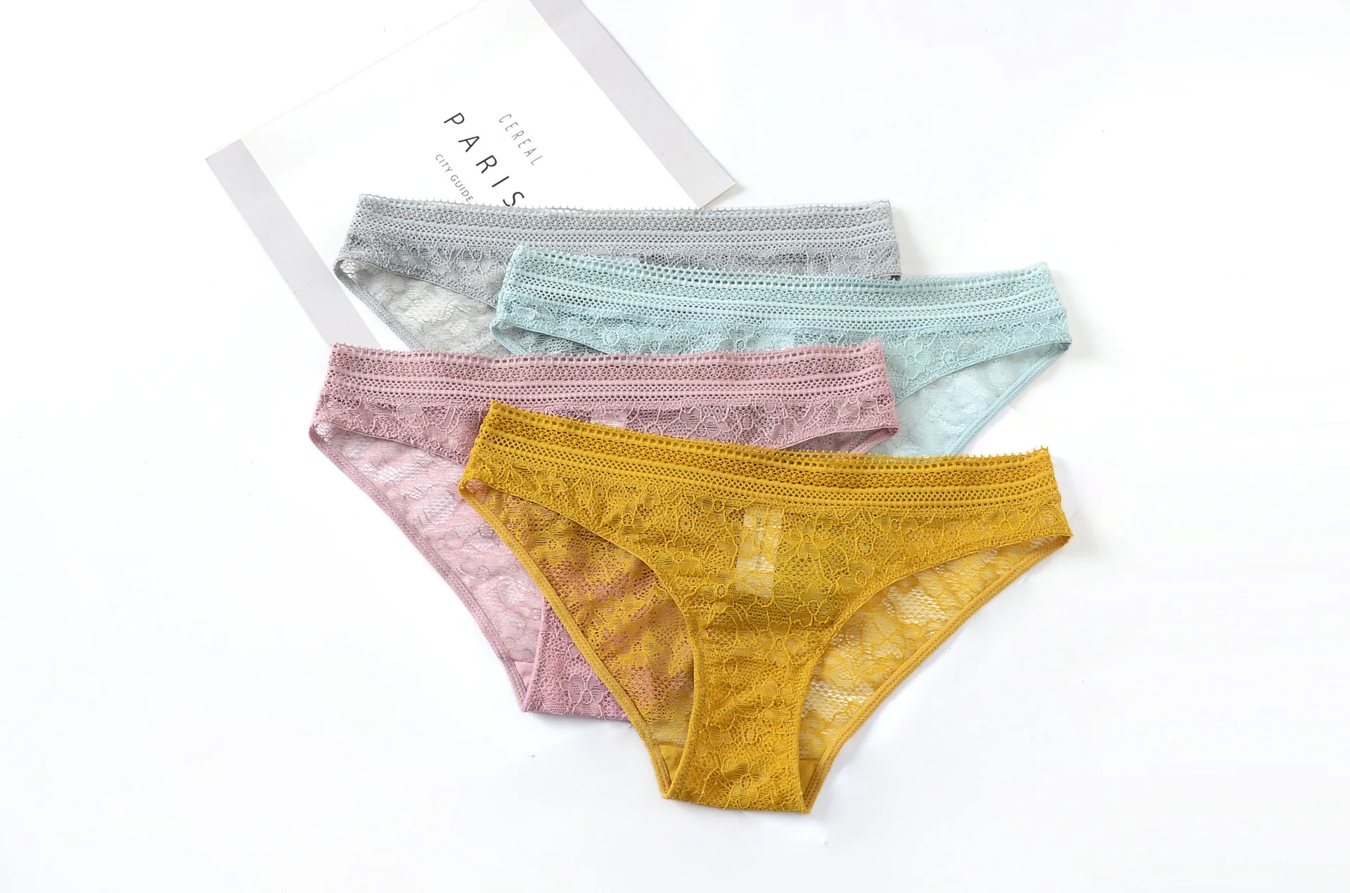 Women's Wireless Push Up Triangle Cup Lace Underwear Thin Lace Bra Set ...