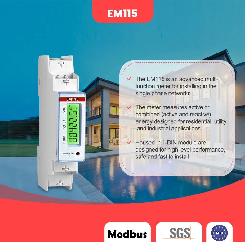 Em115 230v 5(45)a Smart Meter,Rs485 Modbus Rtu Energy Meter Kwh,Kvarh ...