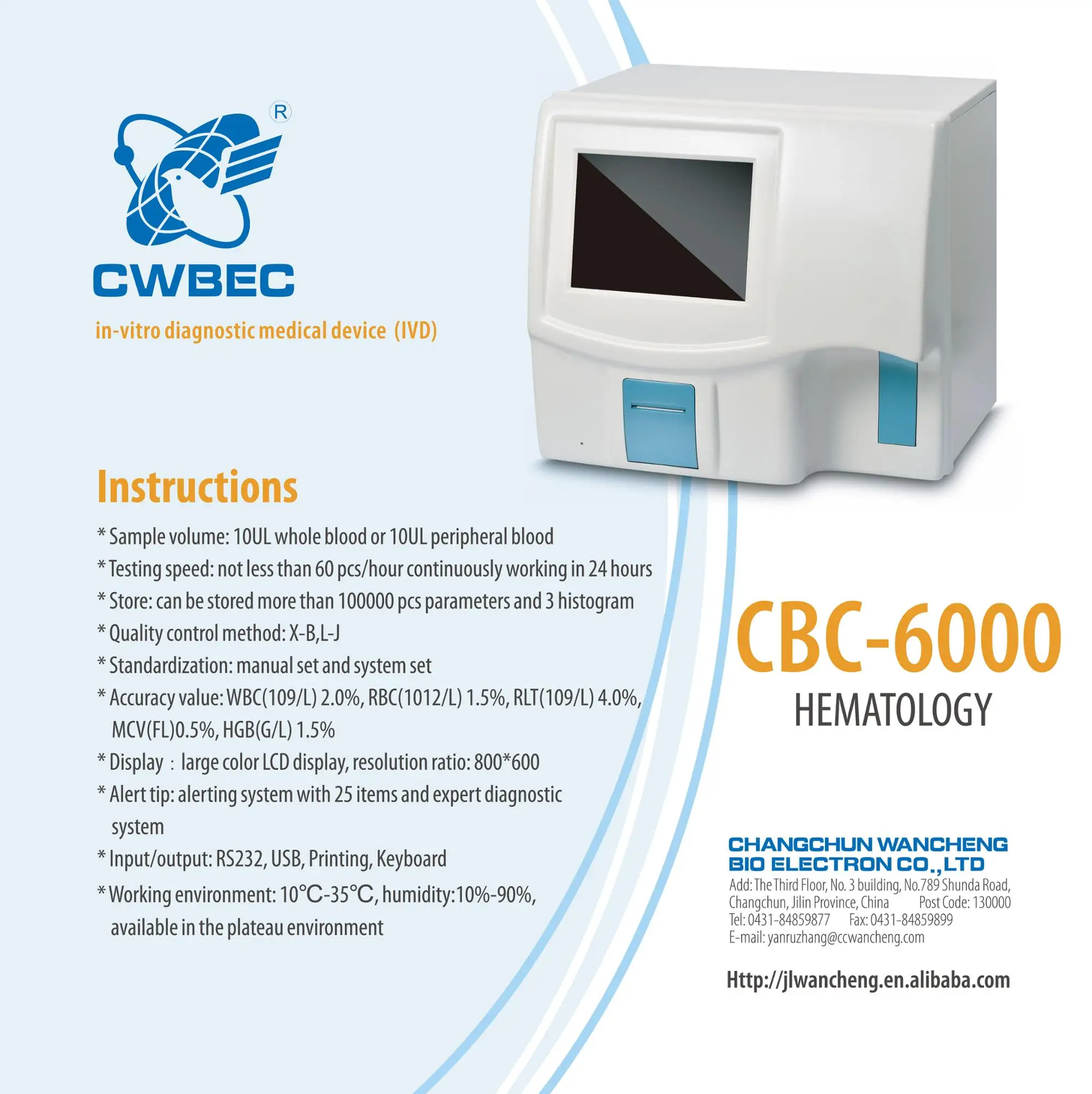 Hospital Hematology Blood Test Machine Cbc-6000 - Buy Hematology Blood ...