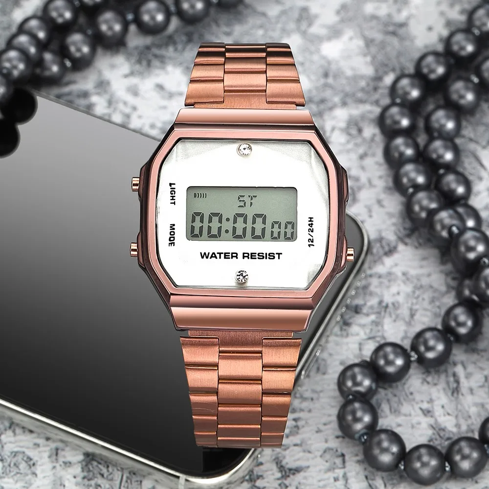 Electronic Digital Watch Rainbow Color Fashion Steel Diamond Women ...