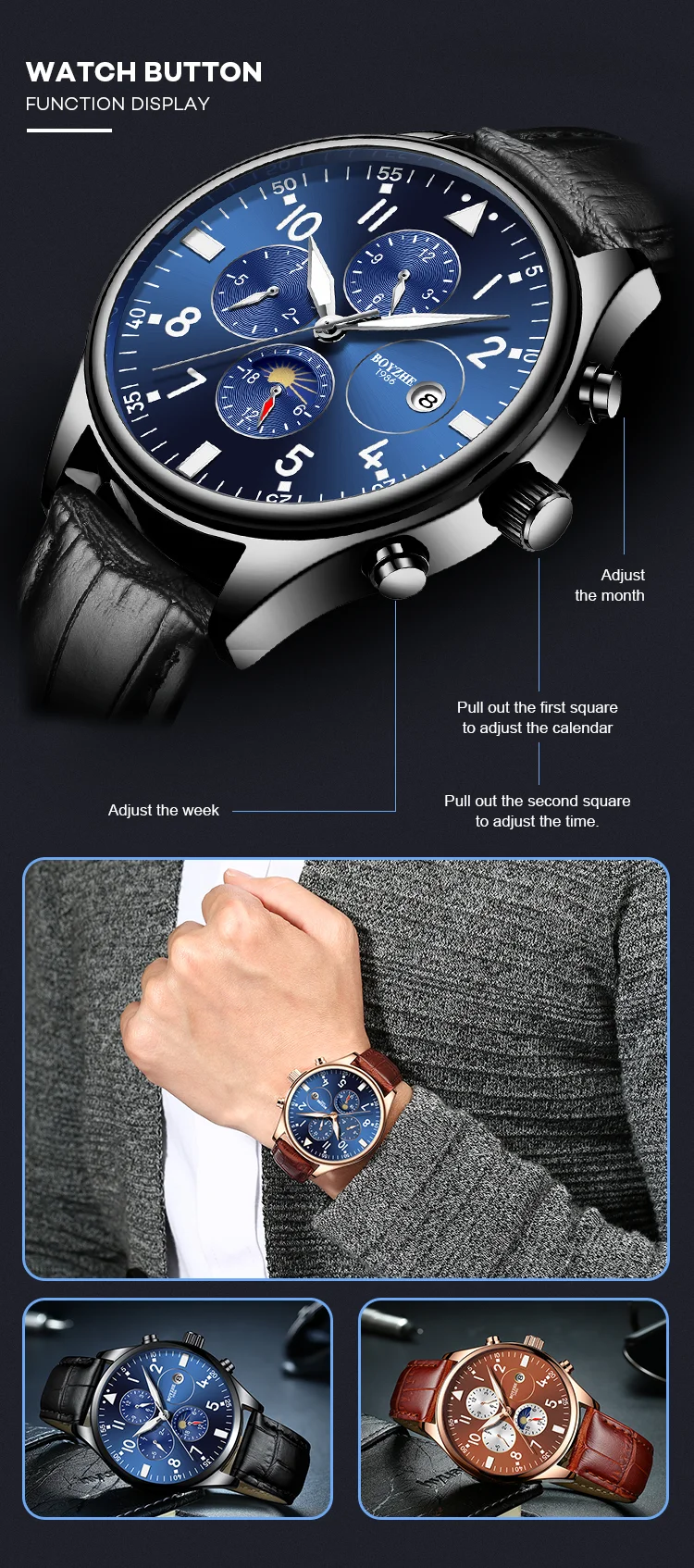 Oem Brand Men Automatic Mechanical Wrist Watches Mechanical Leather ...