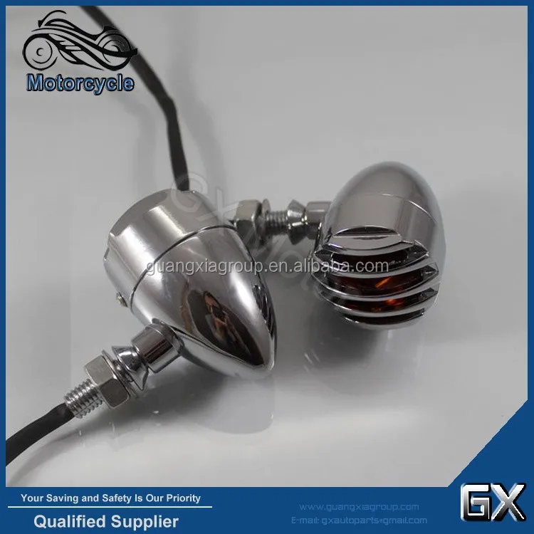 Metal Led Grilled Vintage Custom Motorcycle Mini Bullet Turn Signal ...