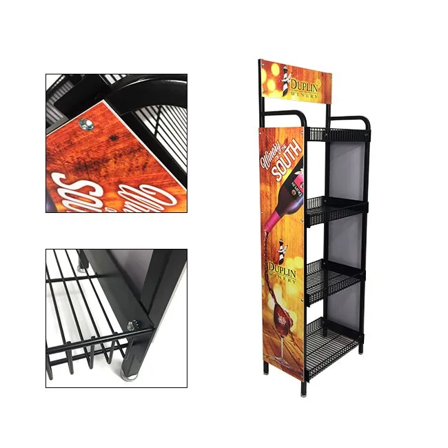 Eco-friendly Metal Wire Display Rack - Free Standing 4 Shelves